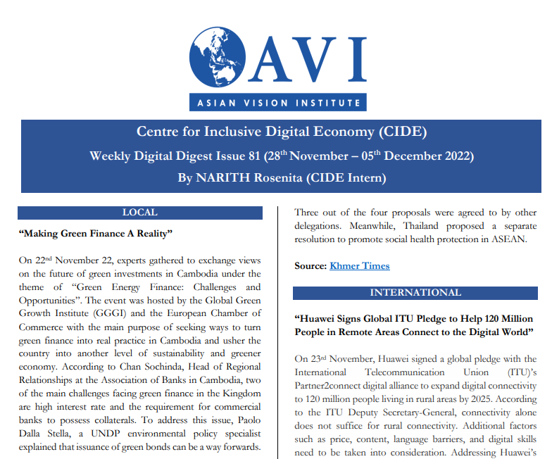AVI DIGITAL WEEKLY NEWS DIGEST, ISSUE: 2022, No. 81 - Asian Vision institute